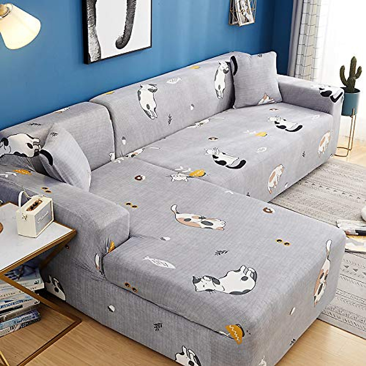 HUIJIE Sofa Slipcovers Sofa Cover,Stretch Sofa Cover All-Inclusive Sleepy Cat Couch Cover,Modern Universal Corner Slipcover L Shape Arm Combined Non-Slip Furniture Protector,4,Seater 235,300Cm