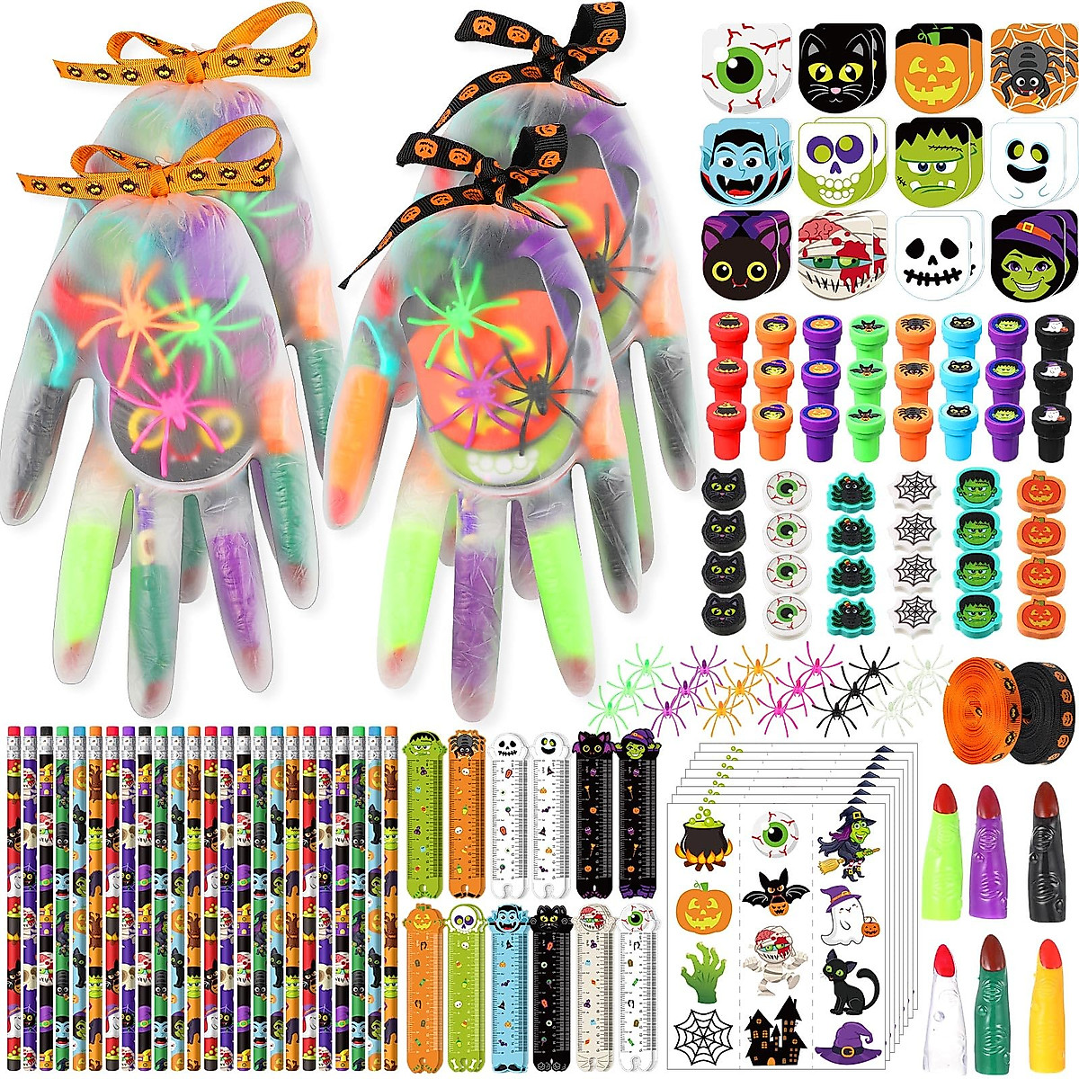 Chrisfall 242 Pcs Halloween Trick or Treat Party Favors Halloween Stationery Set Trick or Treat Gifts Bulk Halloween Goody Bag Fillers Stuffers for Classroom Prizes Trick or Treat Party Supplies
