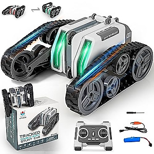 FUUY Remote Control Car, 360° Rotating RC Car with Cool Lights, Transform RC Tank Mini RC Crawler Double-Sided Tracked Fancy Stunt Car Kid Toy for Birthday White