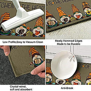 Fuoxowk Thanksgiving Decor Kitchen Mat and Rug Set-Gnome Kitchen Rugs and Mats Non Skid Washable,Floor Cushion Waterproof Rug,Rubber Backed Area Rugs for Kitchen Sink,Laundry Room,Indoor Floor,Brown