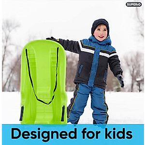 Superio Downhill Snow Sled with Brake Handles for Kids, 35” Toboggan Plastic Sleigh with Pull Rope, Green. (2)