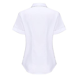 MKolour Womens White Short Sleeve Button Down Shirts - Work Blouses for Office, Casual Collared Work Shirts for Women