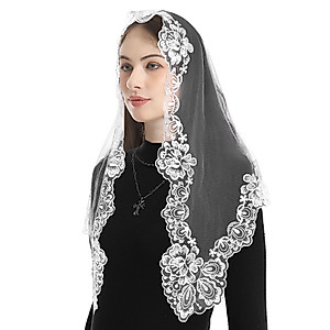 Bozidol Church Veil Triangular Mantilla - Cross Chalice Embroidered Vintage Catholic Mass Veil for Women