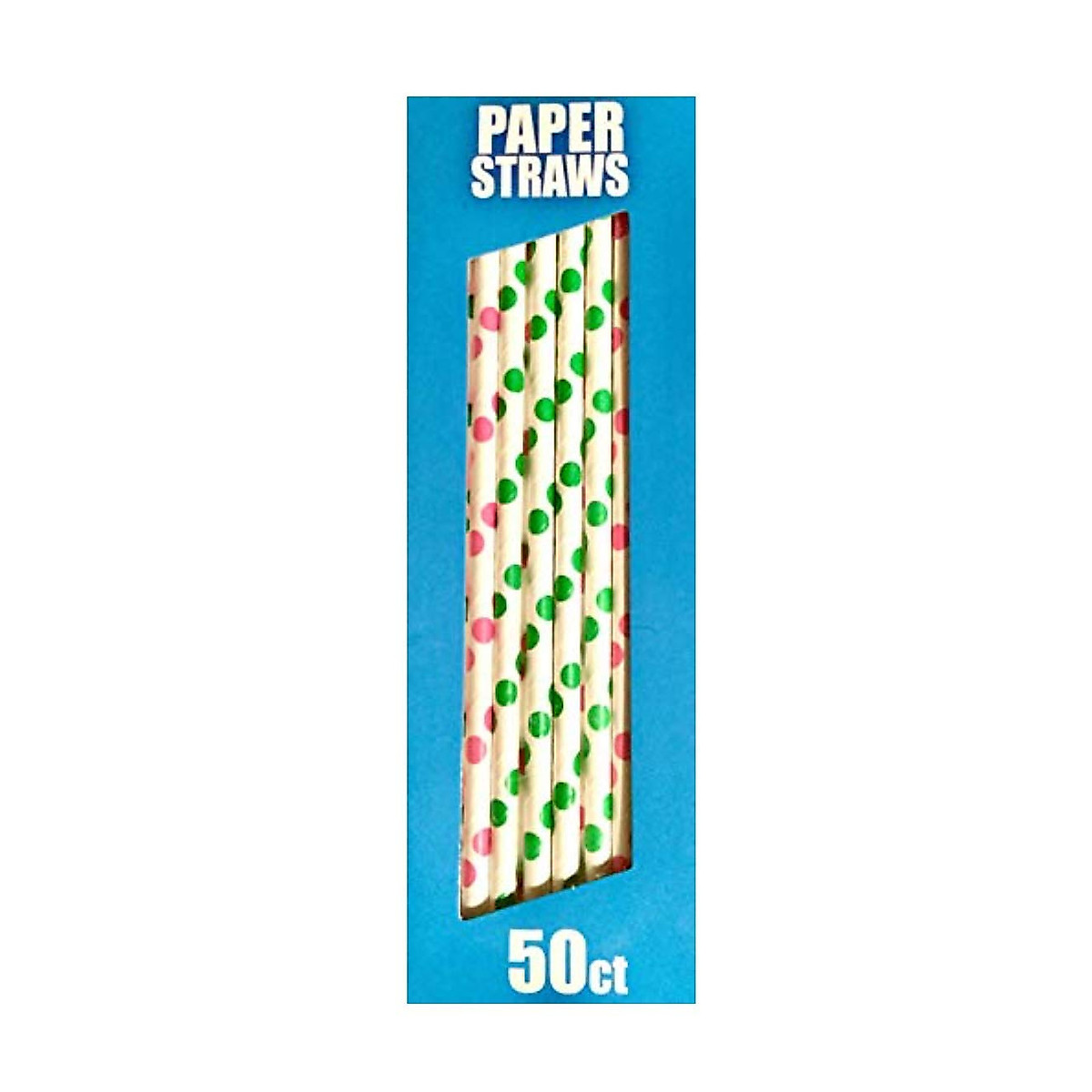 Paper Straws for Parties, Weddings, Baby Showers White with Pink or Green Polka Dot Dots Unisex – Disposable & Eco-Friendly, 100% Biodegradable – Boxed 50 count
