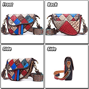 Karoukee Patchwork Small Crossbody Bag for Women Unique Genuine Leather Shoulder Bag Cell Phone Purse with Removable Shoulder Strap