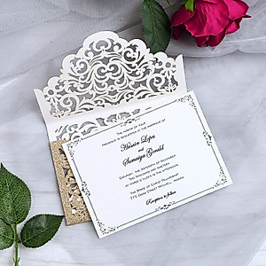 YIMIL 20 Pcs Laser Cut Wedding Invitation Cards with Envelopes for Wedding Quinceañera Birthday Engagement Bridal Shower Graduation Party (Gold Glittler)