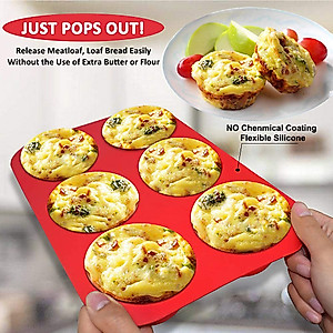 Walfos Silicone Texas Muffin Pan Set- 6 Cup Jumbo Silicone Cupcake Pan, Non-Stick Silicone, Just PoP Out! Perfect for Egg Muffin, Big Cupcake - BPA Free and Dishwasher Safe, Set of 2