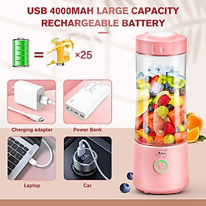 Portable Blender, Personal Blender for Shakes and Smoothies 13.5 Oz Blender Bottles with 6 Sharp Blades Hand-held Blender for Kitchen Gym Travel Office