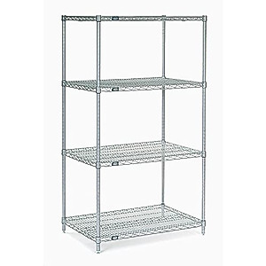 Nexel Adjustable Wire Shelving Unit, 4 Tier, NSF Listed Commercial Storage Rack, 18" x 30" x 63", Silver Epoxy