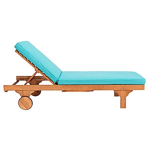 SAFAVIEH Outdoor Collection Newport Natural/ Aqua Cushion Built-in Side Table Adjustable Chaise Lounge Chair