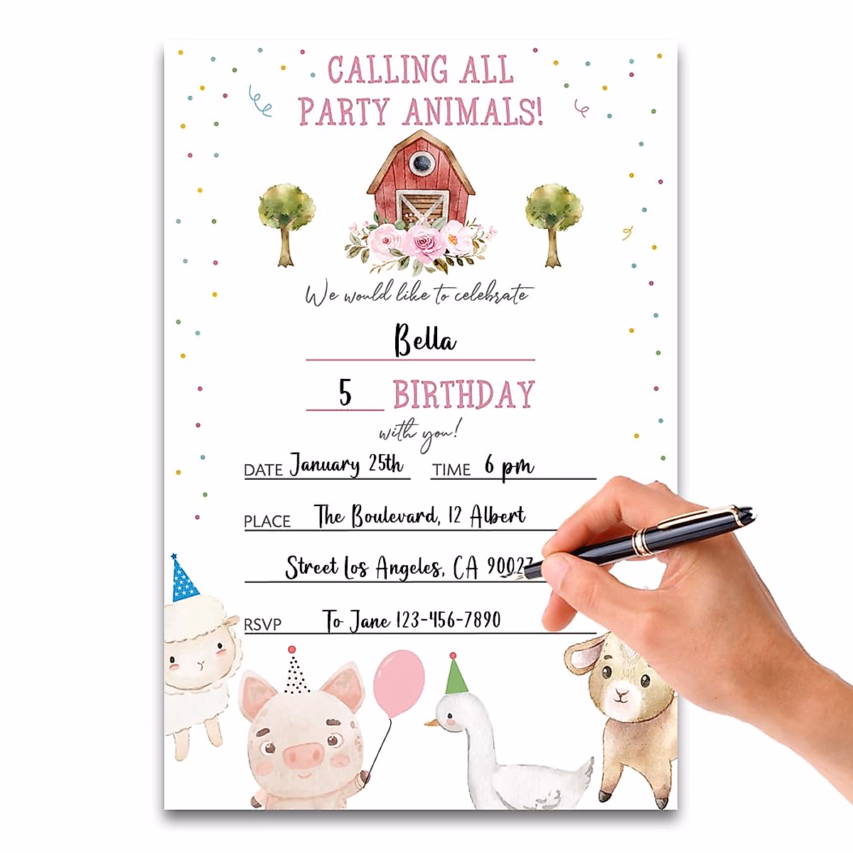 FujLoy Farm Animals Birthday Invitation, Farm Animals Party invite, Farm Birthday,Farm Birthday Party Supplies.（067）