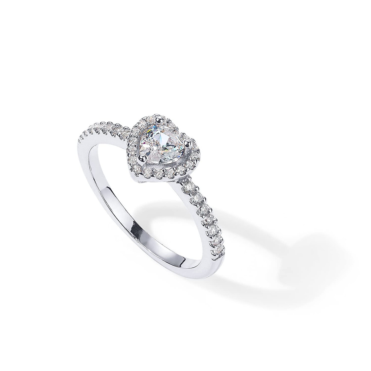 PAVOI 14K Gold Plated Heart Halo Ring for Women | Promise Rings for Her (White Gold, 5)