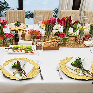 32 Pack Charger Plates Set Reef Plate Chargers for Dinner Table Serving Tray Floral Plastic Decorative Plates for Table Setting Wedding Party, 13 Inch (Gold)