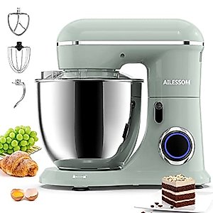 AILESSOM 3-IN-1 Electric Stand Mixer, 660W 10-Speed With Pulse Button, Attachments include 6.5QT Bowl, Dough Hook, Beater, Whisk for Most Home Cooks, Morandi Green