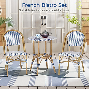 3 Piece Patio Bistro Set , French Wicker Outdoor Bistro Set with Round Table and 2 Dining Chairs , ‎Aluminum Wicker Furniture, All Weather Outdoor Patio Conversation Set for Garden Balcony Cafes Yard