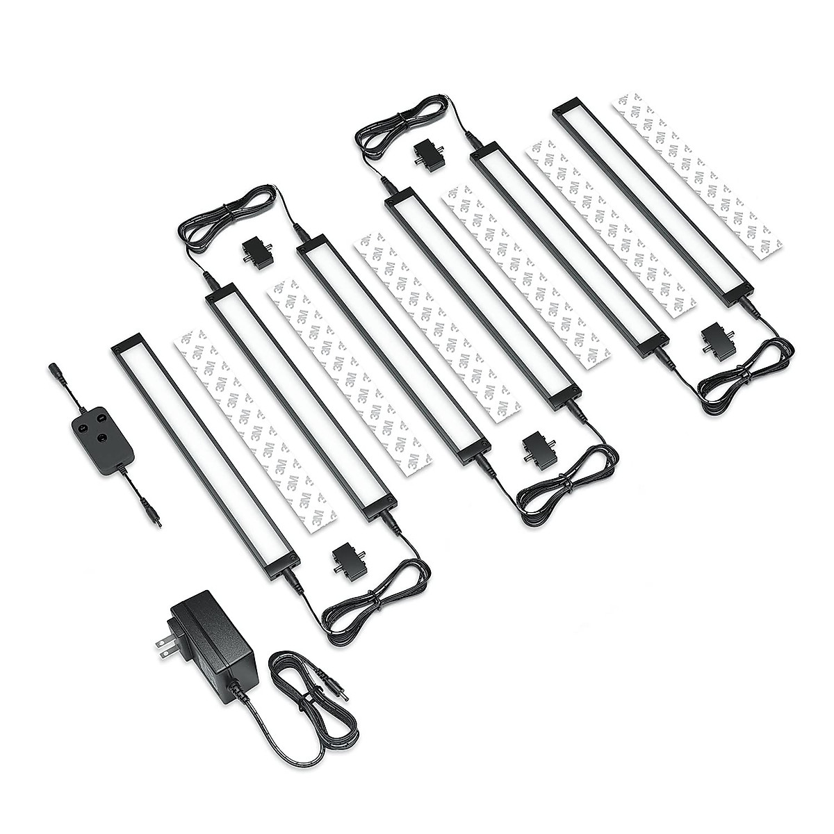 EShine 6 Pack 12 inch Black Smart Dimmable LED Under Cabinet Lighting Kit Compatible with Alexa, Google - Warm White (3000K)