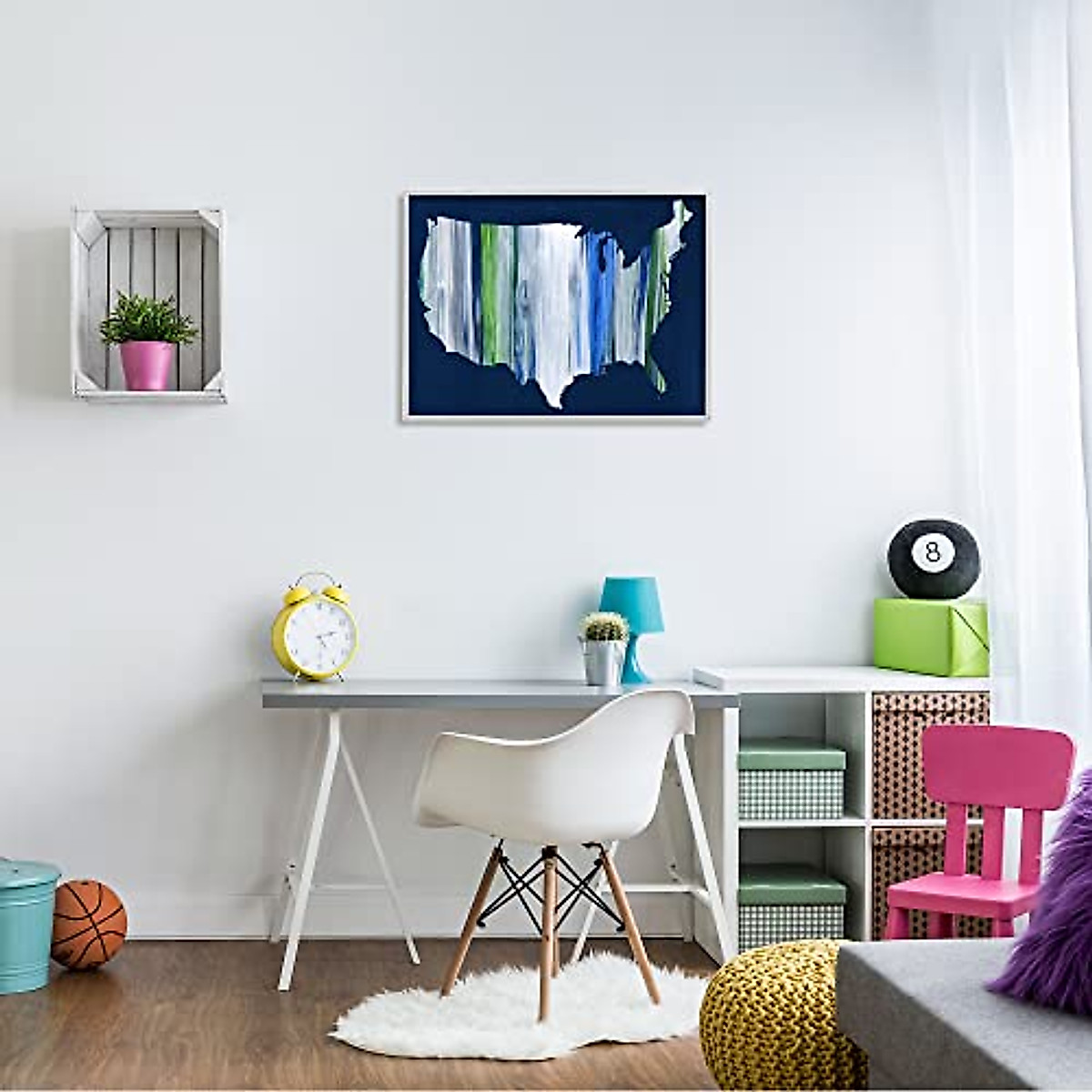 Stupell Industries Abstract Stripe United States of America Map Grey Framed Wall Art, 30 x 24, Blue