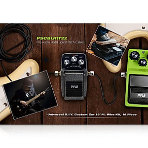 Pyle Pro-Audio Pedal Board Patch Cables-Universal D.I.Y Custom Cut Feet Wire Kit, Right-Angle Low Profile 1/4'' Connectors, Performance, 10 Pieces PSCBLKIT22