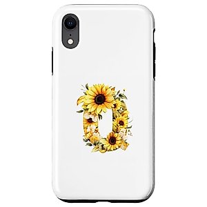 iPhone XR Letter Q Initial Monogram Sunflower Minimalist Women Yellow Case