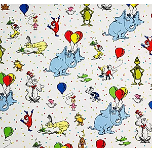 Fat Quarter - Dr. Seuss Characters on White Cotton Fabric - 18" x 22" Fat Quarter