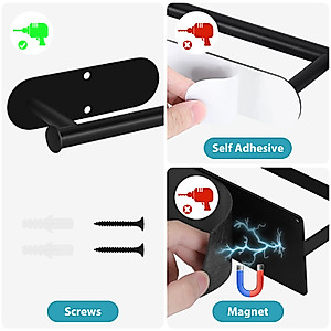 ABQ Paper Towel Holder Under Cabinet 2 Pack, Self Adhesive and Magnetic Paper Towel Holder Wall Mount, Towel Bar for Kitchen Bathroom RV Refrigerator, Black