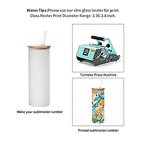 PYD Life Sublimation Blanks Glass Tumbler Skinny Straight Frosted 17 OZ with Bamboo Lid and Glass Straw Jar Tumbler Cups Mugs for Iced Coffee,Juice,Soda,Drinks 6 Pack