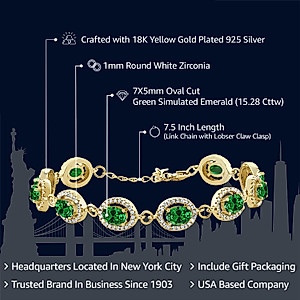 Gem Stone King 18K Yellow Gold Plated Silver 7X5MM Oval Gemstone Birthstone Tennis Bracelet For Women Size 7.5 Inch