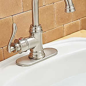 BWE Bathroom Sink Faucet 1 Hole Single Handle Brushed Nickel Bar Sink Faucet Swivel Spout with Pop Up Drain with Overflow and Supply Line Small RV Kitchen Faucet Mixer Tap