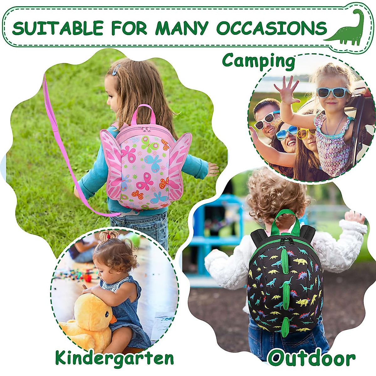 VASCHY Mini Toddler Backpack with Leash, Ultra Lightweight Tiny Little Daycare Backpack Boys Dinosaur