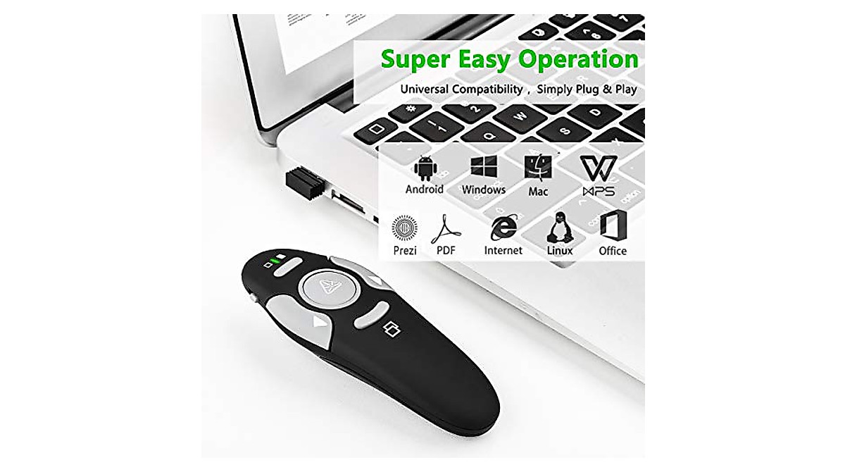 Wireless Presentation Clicker with Laser & USB Receiver | KUIYN K100B