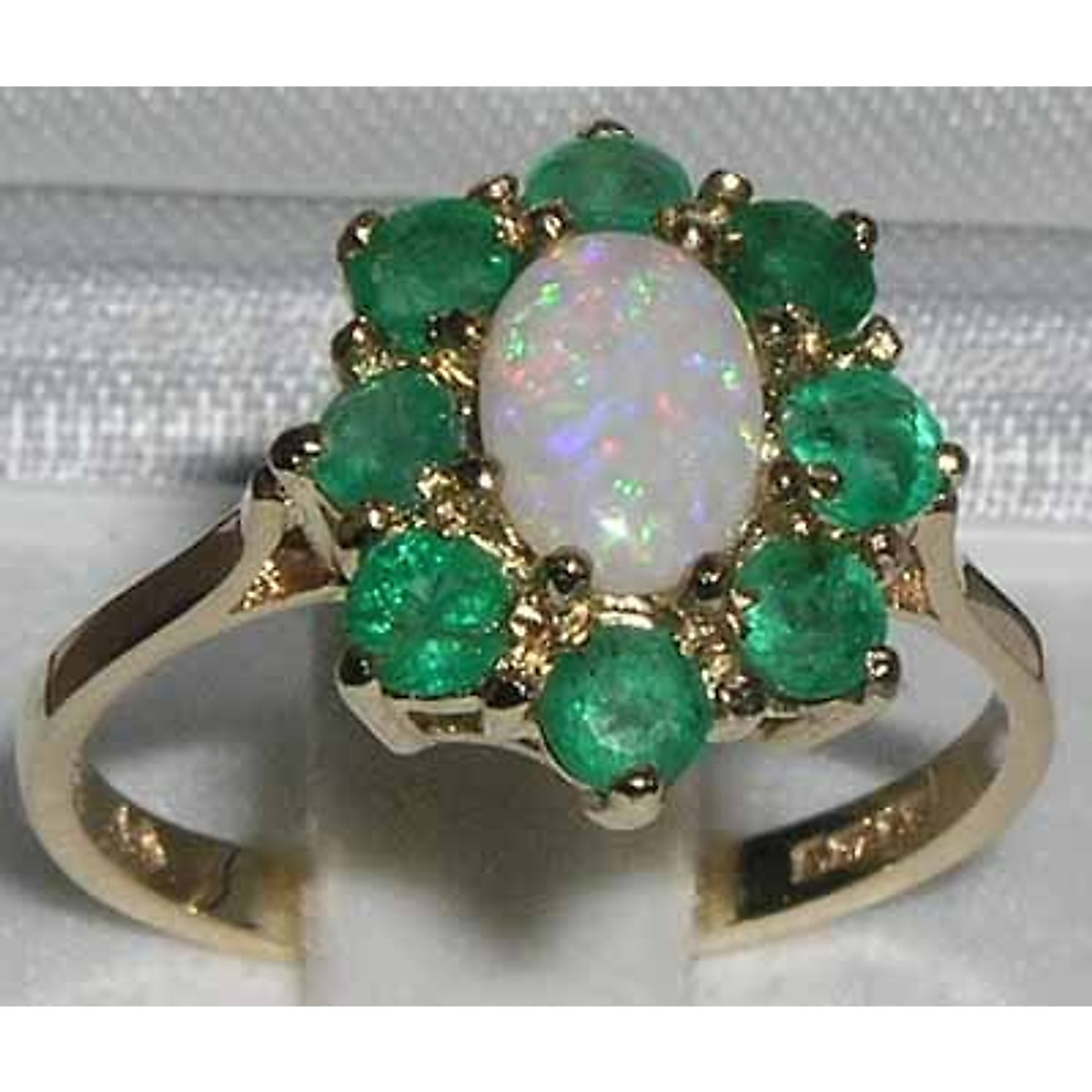 LetsBuyGold 14k Yellow Gold Real Genuine Opal and Emerald Womens Band Ring - Size 12