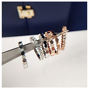 Detail 18K Plated Platinum/Rose Gold Cute Bee Honeycomb Ring Minimalist Women's Geometric 3PCS Set Shiny Cubic Zirconia Diamond Hexagonal Ring Wedding Anniversary Eternity Ring (8#, Platinum)