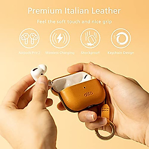 Alto Case for AirPods Pro 2 with Keychain, Italian Leather Case Cover Compatible AirPods Pro 2nd Generation 2022 Women Men Protective Hard Shell Supports Wireless Charging Front LED Visible (Brown)