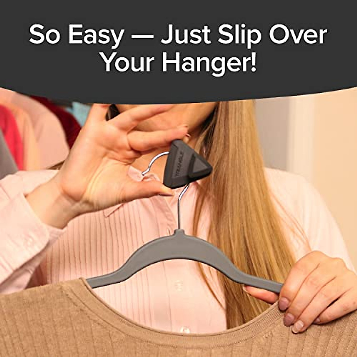 Ruby Space Triangles Original AS-SEEN-ON-TV, 8 Pack, Ultra- Premium Hanger Hooks Triple Closet Space 144 PC Value Pack, Black