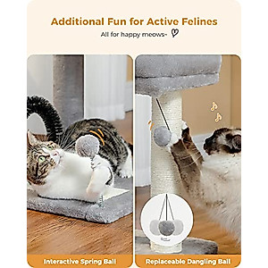 PEQULTI Cat Scratching Post Bed, Cat Scratcher with Sisal Covered Scratching Post and Pad, Self-Grooming Brush for Indoor Kittens and Cats