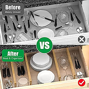 4 Pack Drawer Dividers for Clothes, Expandable Bamboo Separators Organization, Adjustable Organizers for Kitchen, Bedroom, Bathroom, Dresser, Office, Cabinet and Closet Storage