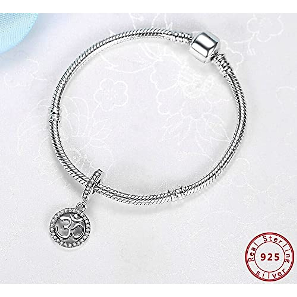 Om Ohm Aum Symbol Hindu Yoga Mediation 925 Sterling Silver Charm Bead Pendant fits Pandora Bracelets & Necklaces & More