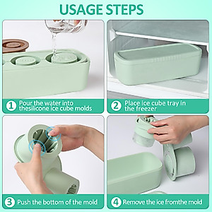 ALOOF Ice Cube Tray with Lid and Bin Compatible with Stanley Cup, 3 Pcs Silicone Ice Cube Hollow Cylinder Molds for Coffee, Juice, Whiskey, Cocktail, for Stanley 40 Oz Cups Accessories (Brown）, Green