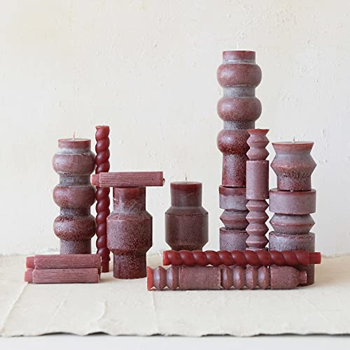 Creative Co-Op Unscented Pleated Taper Box, Powder Finish, Set of 12, Cabernet Candles, 1" L x 1" W x 5" H, Purple