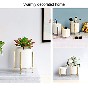 SIEBOLD Gold pencil cup Sturdy metal frame with white ceramic pen holder For desks and kitchen appliance holders(1set 4.6 - 3.14'')