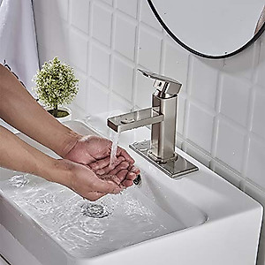 VOTON Brushed Nickel Bathroom Faucet Single Hole,Modern Square Single Handle Bathroom Sink Washbasin Vanity Sink Faucet with Deck