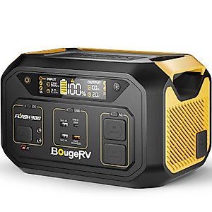 BougeRV Flash300 Portable Power Station 286Wh With 600W Solar Charging from 0-90% In 30 Mins, 600W Solar Generator, 2x600W(Peak 1200W) AC Outlets, Portable Battery Power Supply for Outdoor Camping RV