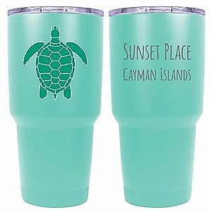 R and R Imports Sunset Place Cayman Islands Souvenir 24 oz Seafoam Insulated Stainless Steel Tumbler Turtle Design