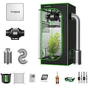 VIVOSUN Grow Tent Complete System, 2 x 2 ft. Grow Tent Kit Complete with VS1000 Led Grow Light, 4 Inch 190CFM Inline Fan, Carbon Filter and 8ft Ducting Combo, 24" x 24" x 48"