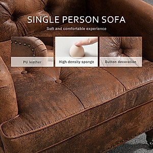 Nrizc Tufted Club Chair, Living Room Accent Chairs, Mid Century Modern Arm Chairs with Studded, Solid Wood Frame, for Living Room, Bedroom, Reading, or Office, Brown