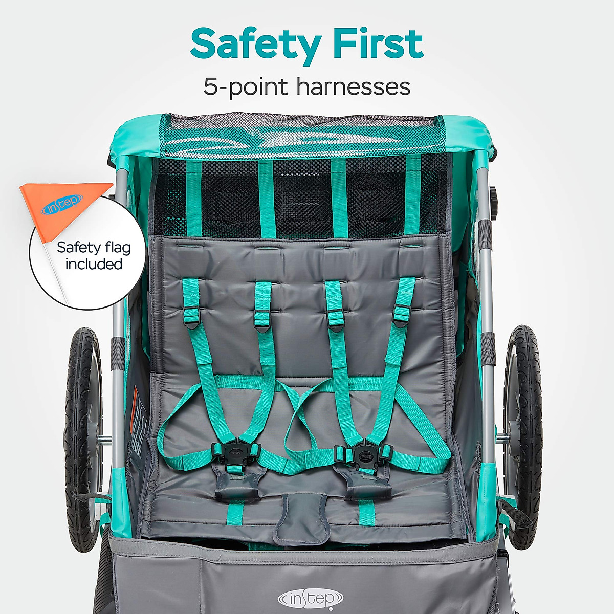 Instep Quick-N-EZ Double Tow Behind Bike Trailer, Converts to Stroller/Jogger, Teal