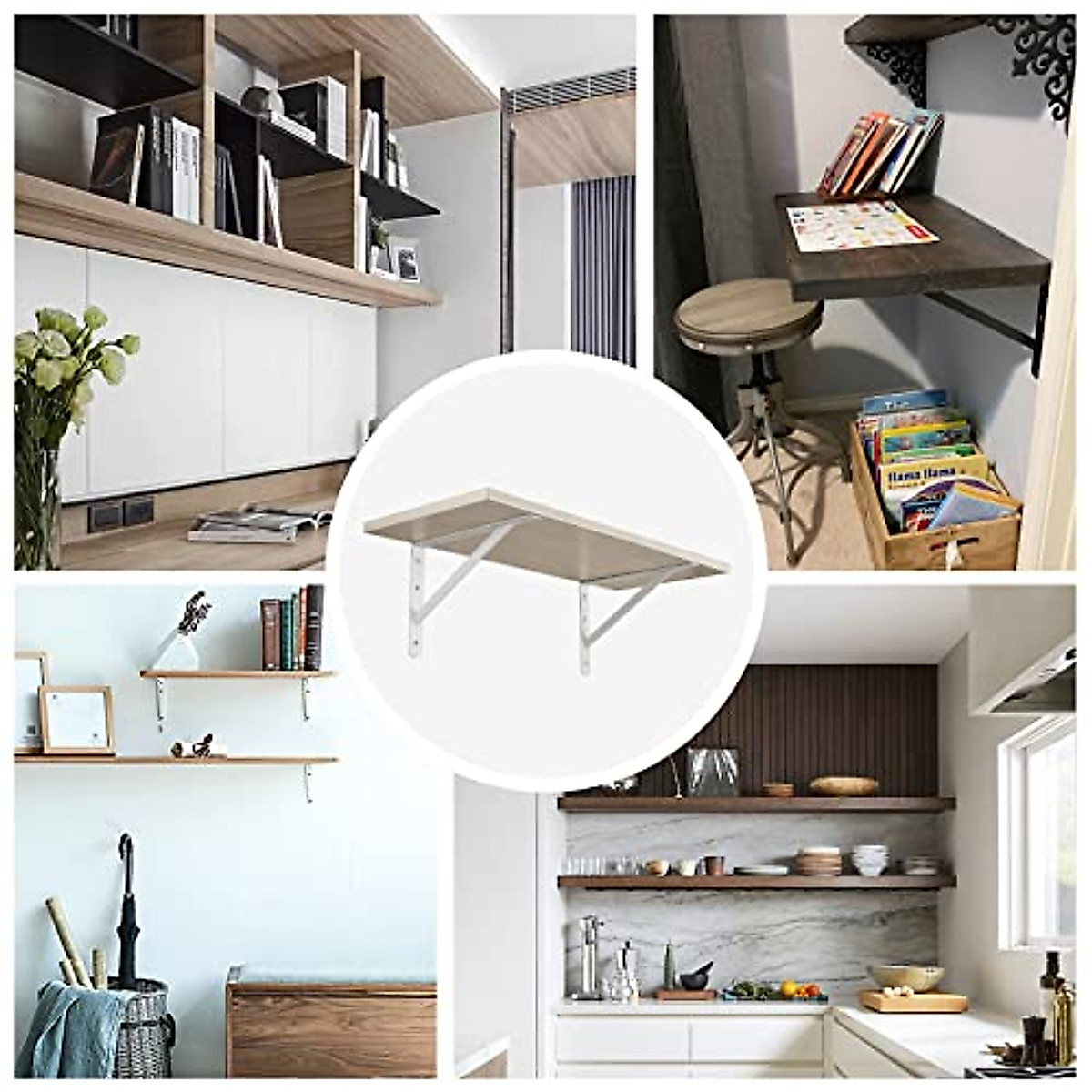 HOME MASTER HARDWARE Heavy Duty Shelf Brackets 12 x 8 inch Metal Shelves L Supports 90 Degree Triangle Wall Mount Angle Bracket for Floating Shelving with Screws, White 10-Pack