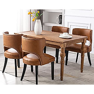 CIMOTA Mid Century Modern Dining Chairs Set of 2, Faux Leather Dining Room Chairs Upholstered Armless Side Chairs with Open Back/Nailhead Trim for Kitchen/Dining Room/Living Room, PU Brown/2PCS