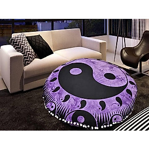 My Dream Carts 32" Floor Cushion “Cover Only” Round Yin Yang Boho Mandala Bedroom Bohemian Throw Seating Big Pillows for Yoga Balcony Garden Party Home Decor Purple (32” Pillow Cover, Without Insert)