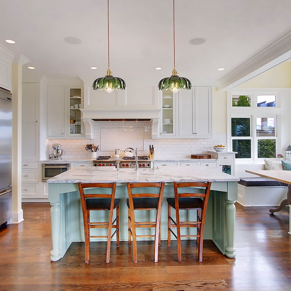 XZHGCEE Glass Pendant Light Vintage Light Fixtures, Glass Pendant Lights Kitchen Island, Gold Pendant Light, Modern Chandelier Pendant Shade Green Light Fixture for Bedroom Hotel Dining Room